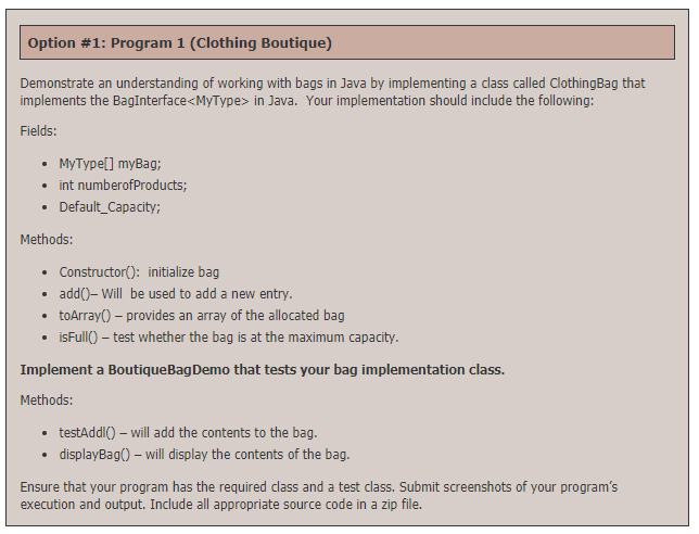 Solved Option #1: Program 1 (Clothing Boutique) Demonstrate | Chegg.com