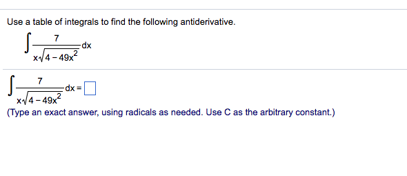 Solved Use a table of integrals to find the following | Chegg.com