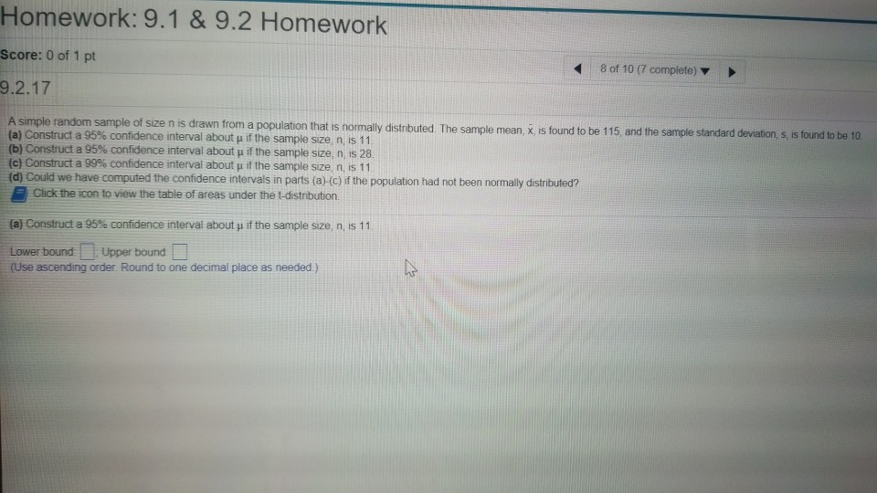Solved Homework: 9.1 & 9.2 Homework Score: 0 of 1 pt 9.2.17 | Chegg.com