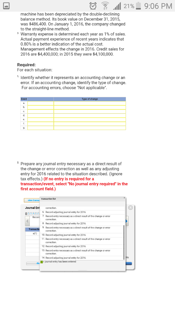 Solved 21% 9:05 PM Ch 20-graded HW chgs & errors | Chegg.com