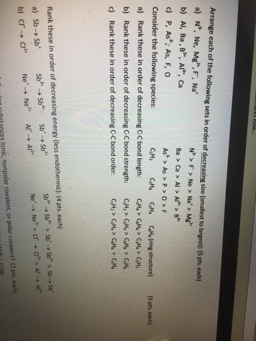 Solved Arrange each of the following sets in order of | Chegg.com