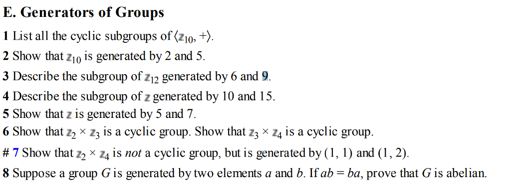 Solved E. Generators of Groups 1 List all the cyclic | Chegg.com