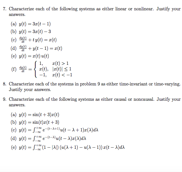 Solved Characterize each of the following systems as either | Chegg.com