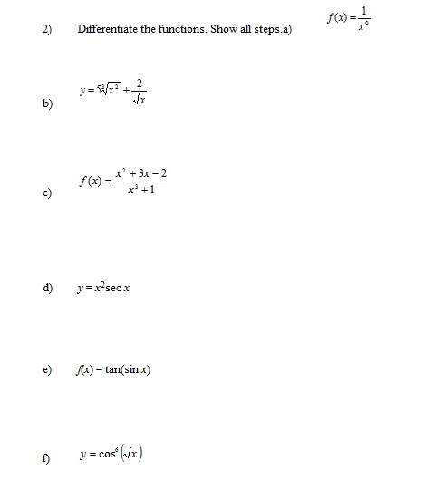Solved Differentiate the functions. Show all steps. F(x) = | Chegg.com