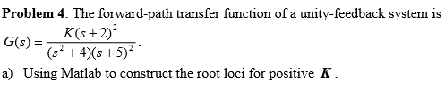 Solved Problem 4: The forward-path transfer function of a | Chegg.com