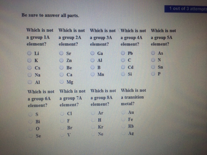 Solved Which is not a group 1A element? Li K Cs Na Al | Chegg.com
