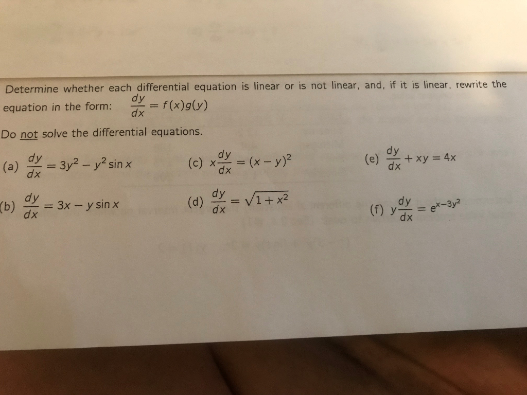 Solved Determine whether each differential equation is | Chegg.com