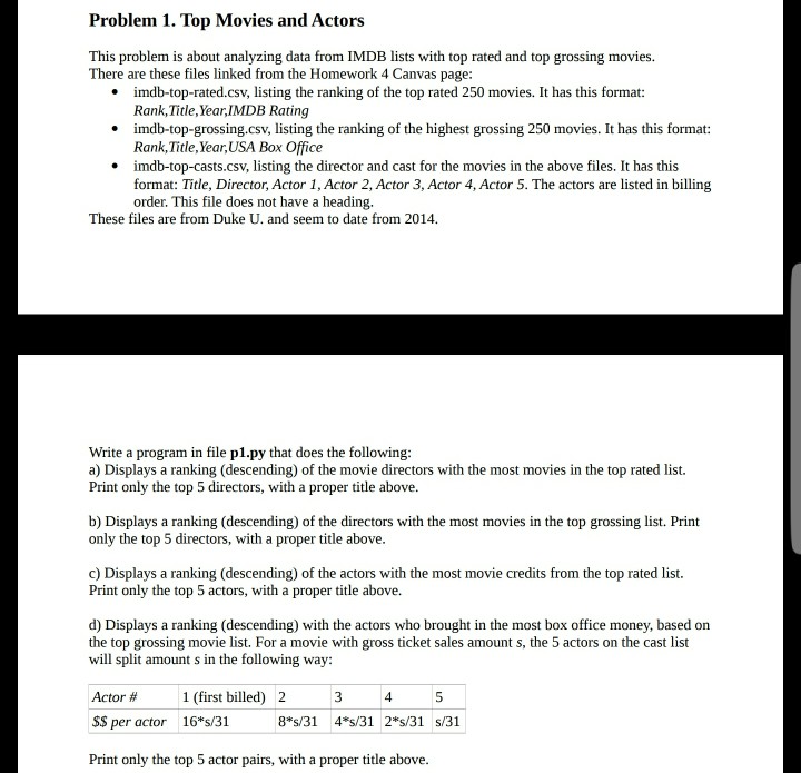 Solved Problem 1. Top Movies and Actors This problem is | Chegg.com