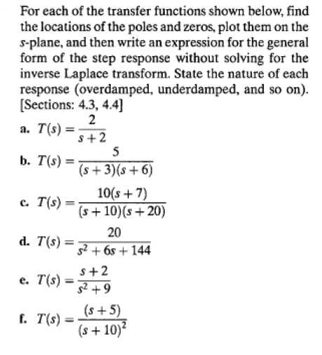 Solved For each of the transfer functions shown below, find | Chegg.com