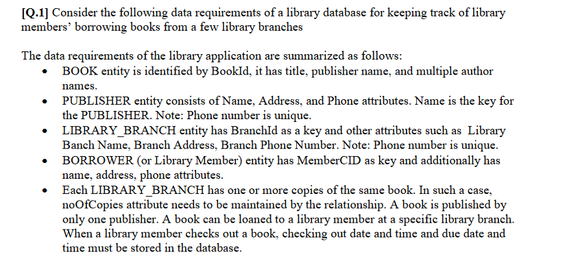Solved Q.11 Consider the following data requirements of a | Chegg.com