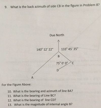 Solved 9. What is the back azimuth of side CB in the figure | Chegg.com