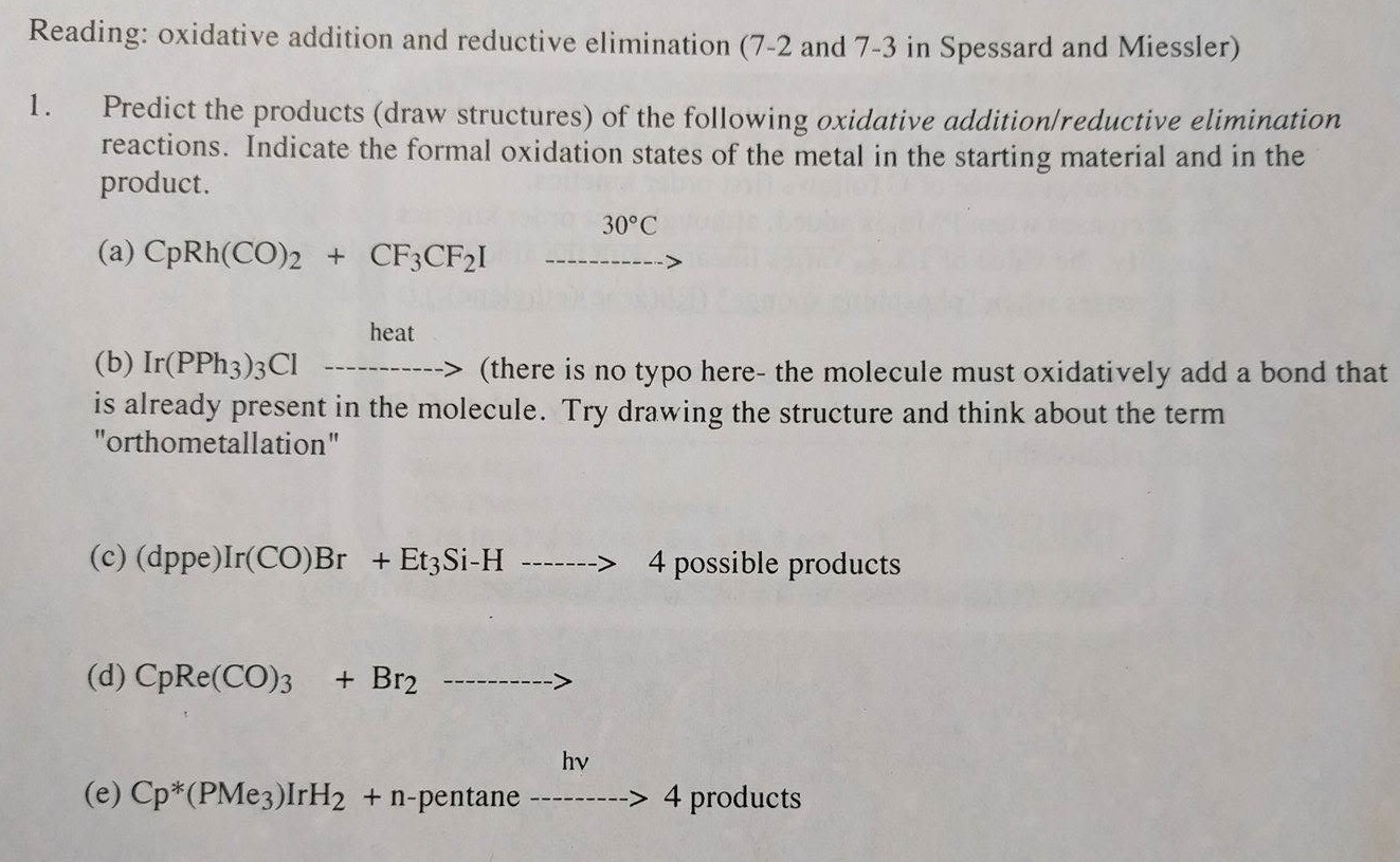 Solved Reading: oxidative addition and reductive elimination | Chegg.com