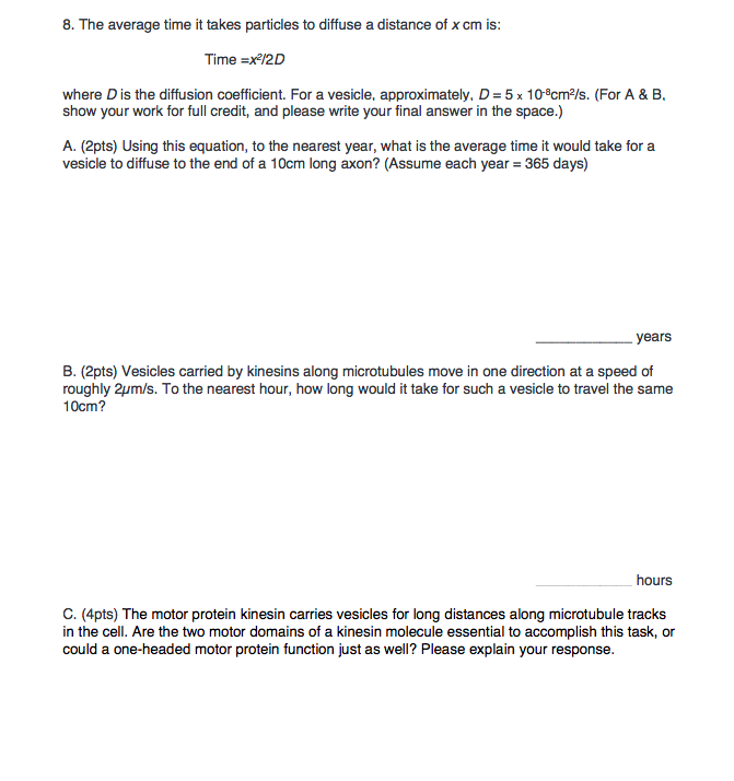 Solved 8. The average time it takes particles to diffuse a | Chegg.com