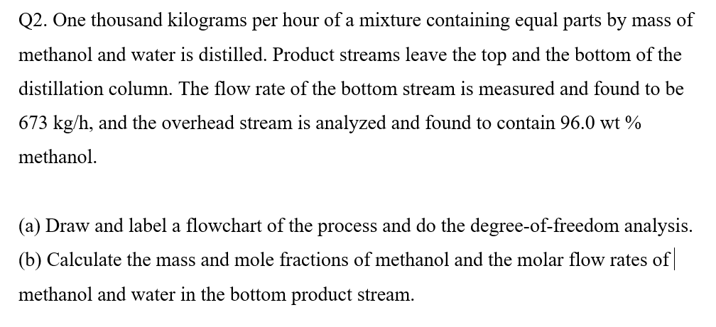 Solved Q2. One thousand kilograms per hour of a mixture | Chegg.com