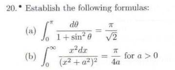 Solved Establish the following formulas: (a) integral_0^pi d | Chegg.com