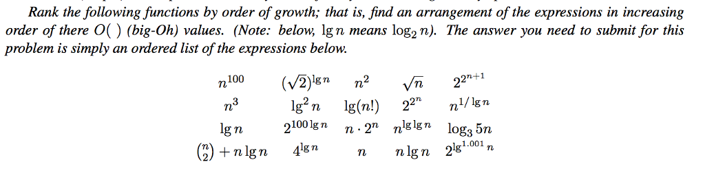 Solved Rank the following functions by order of growth: that | Chegg.com