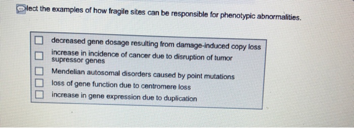Solved Select the examples of how fragile sites can be | Chegg.com