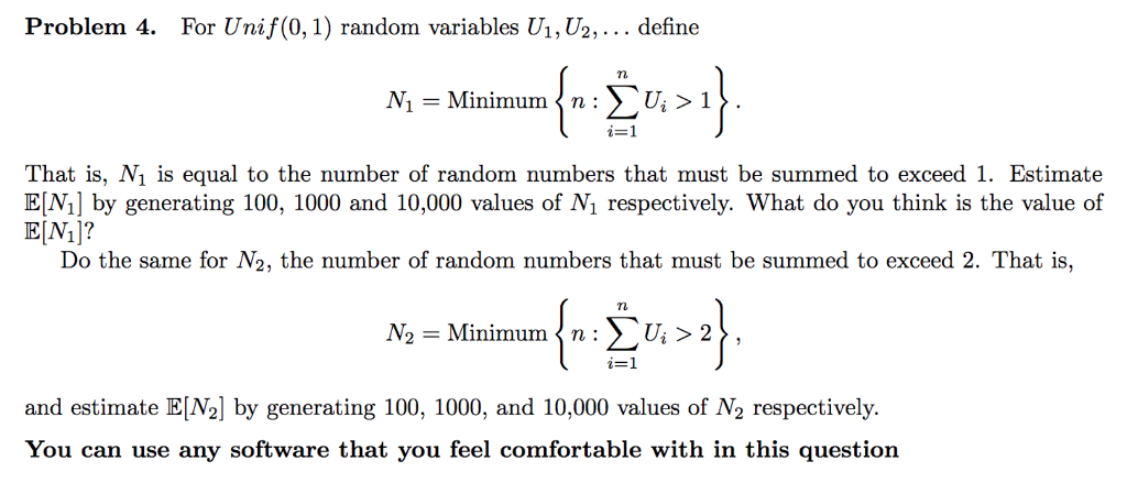Solved Problem 4 For Unif 0 1 Random Variables U1 
