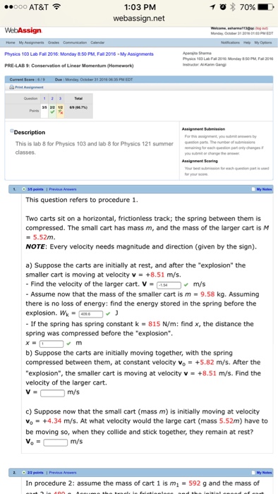 Solved Two carts sit on a horizontal, frictionless track; | Chegg.com