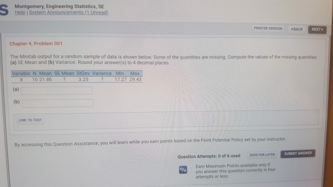 Solved Montgomery, Engineering Statistics, 5E Help | System | Chegg.com
