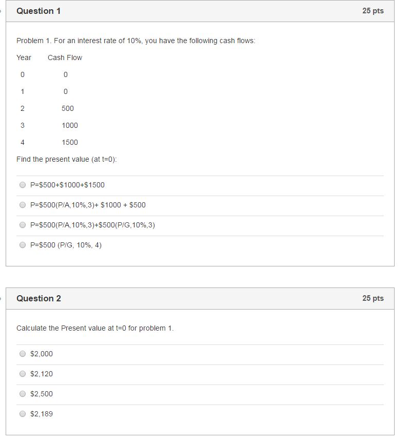 Solved Question 1 25 pts Problem 1. For an interest rate of | Chegg.com