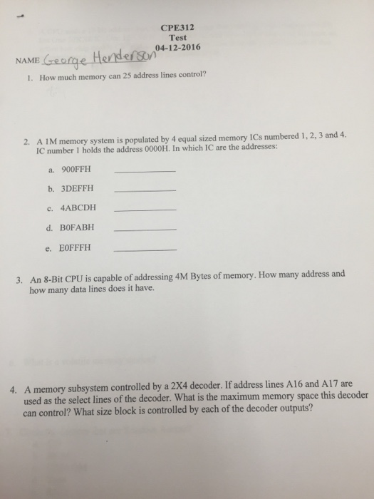 Solved How much memory can 25 address lines control A 1 M | Chegg.com