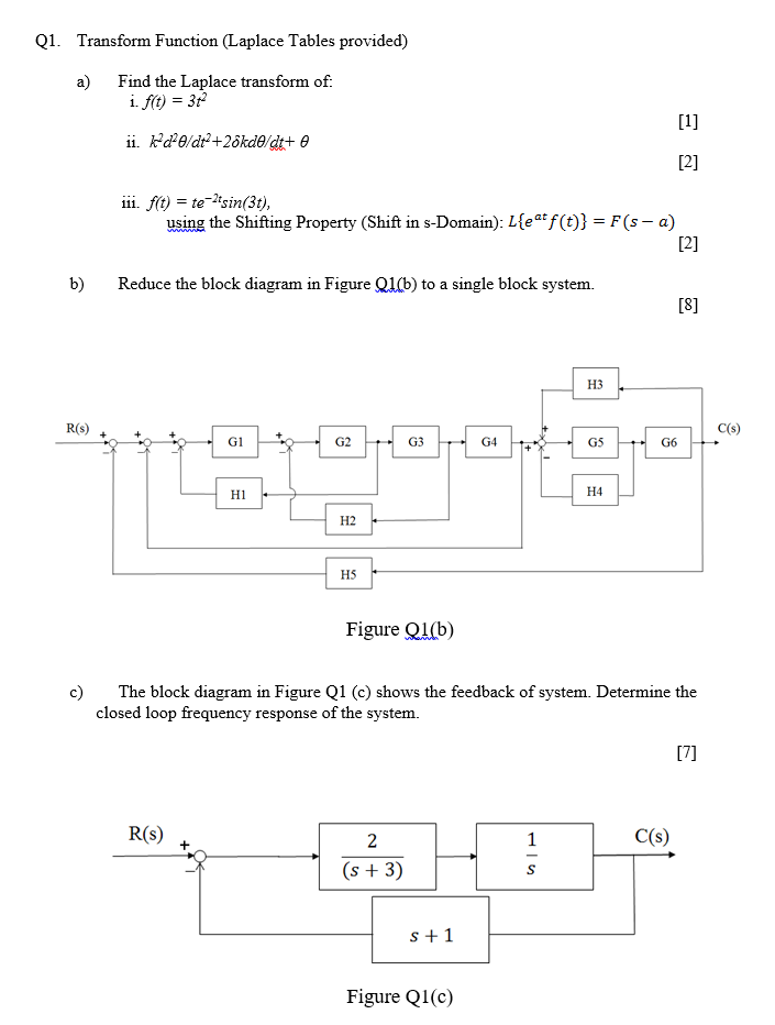 Solved Q1. Transform Function (Laplace Tables provided) a) | Chegg.com