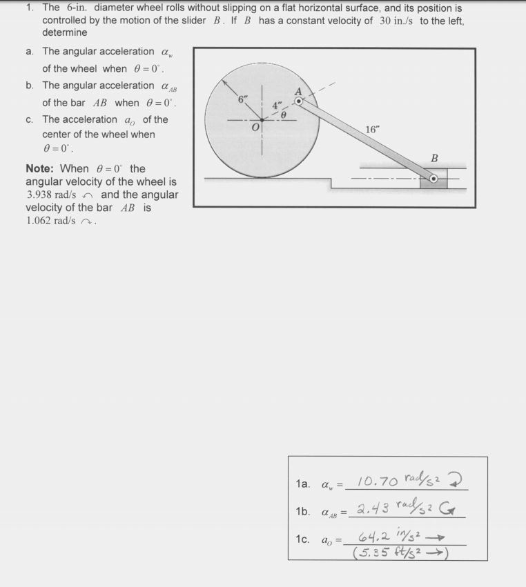 Solved the 6in wheel rolls without slipping on a flat | Chegg.com
