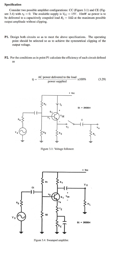 Specification Consider two possible amplifier | Chegg.com