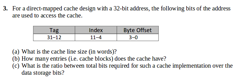 Solved For a direct-mapped cache design with a 32-bit | Chegg.com