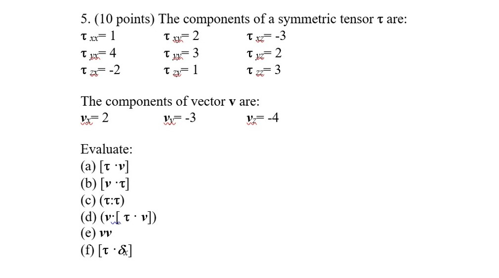 Solved The components of a symmetric tensor tau are: tau_xx | Chegg.com