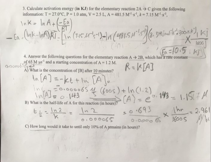 Solved Calculate activation energy (in KJ) for the | Chegg.com
