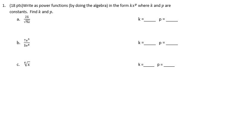Solved (18 pts)Write as power functions (by doing the | Chegg.com