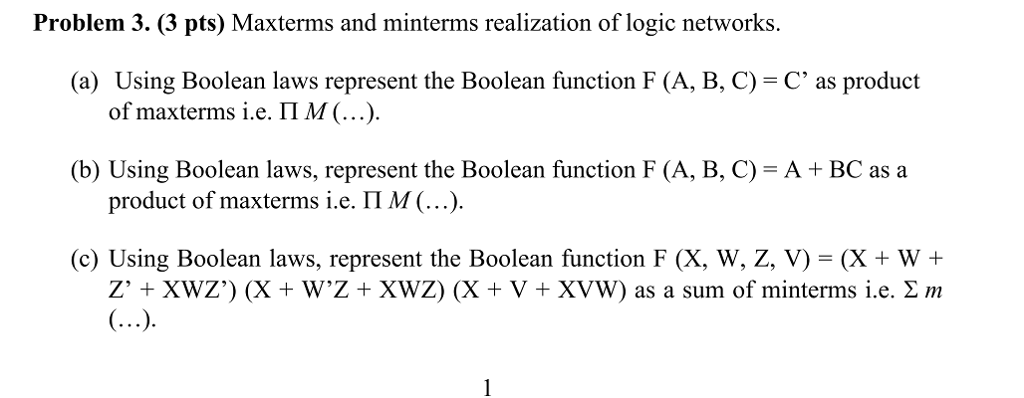 Solved Problem 3. (3 pts) Maxterms and minterms realization | Chegg.com