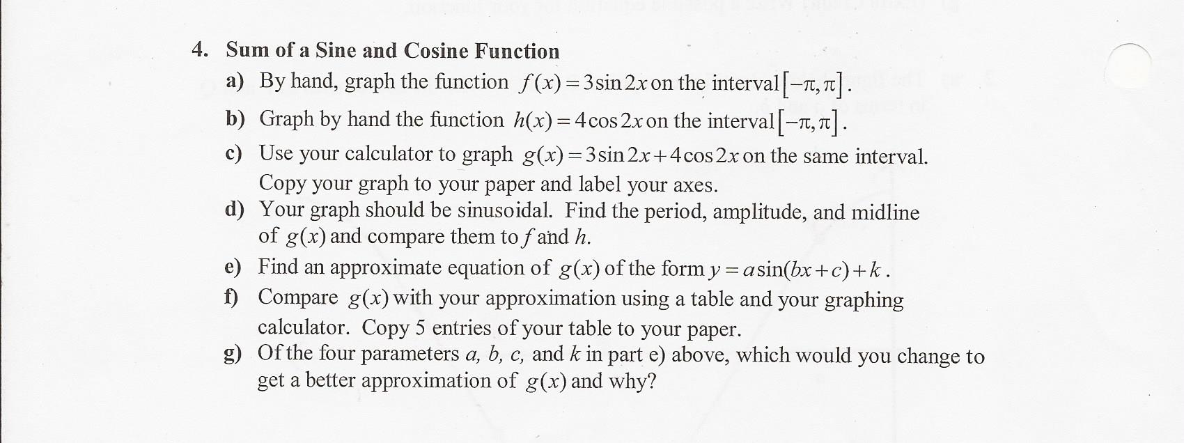 Solved Sum of a Sine and Cosine Function By hand, graph the | Chegg.com