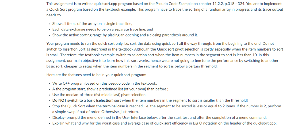 Solved This assignment is to write a quicksort.cpp program | Chegg.com