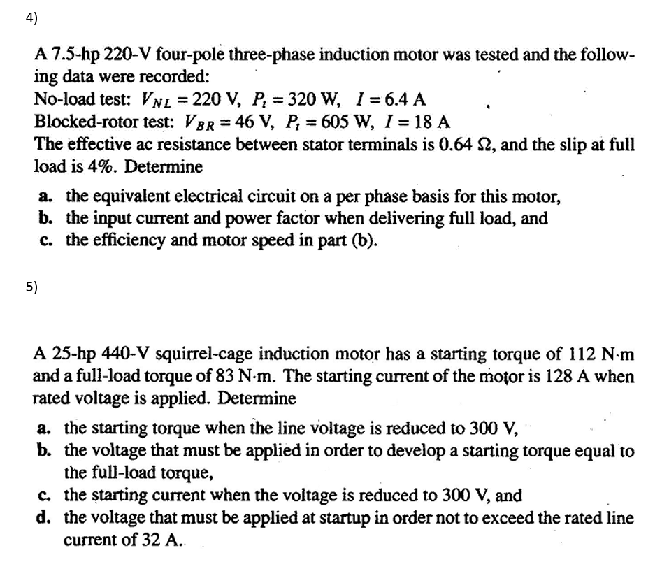 Solved 4) A 7.5-hp 220-V four-pole three-phase induction | Chegg.com