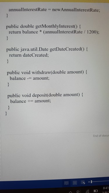 Solved Q1 (10 points): An Account class was specified in | Chegg.com
