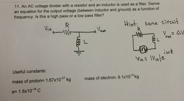 Solved An AC voltage divider with a resistor and an inductor | Chegg.com