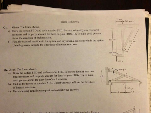 Solved Given The frame shown, Draw the system FBD and each | Chegg.com