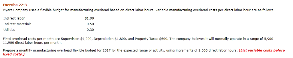 Solved Exercise 22-3 Myers Company uses a flexible budget | Chegg.com