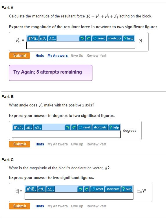 Motion of a Block with Three Forces Three forces of | Chegg.com
