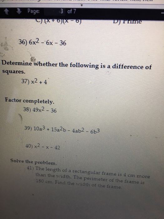 Solved Determine whether the following is a difference of | Chegg.com