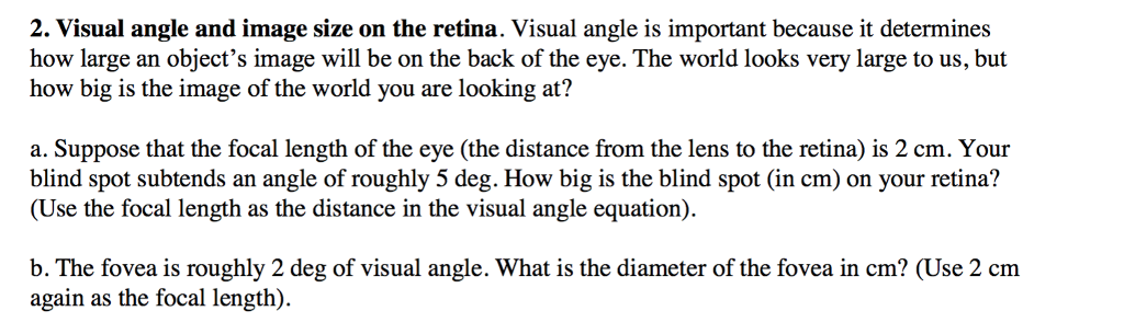 Solved determines 2. Visual angle and image size on the | Chegg.com