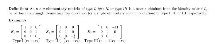 Solved Definition: An I x n elementary matrix of type I, | Chegg.com