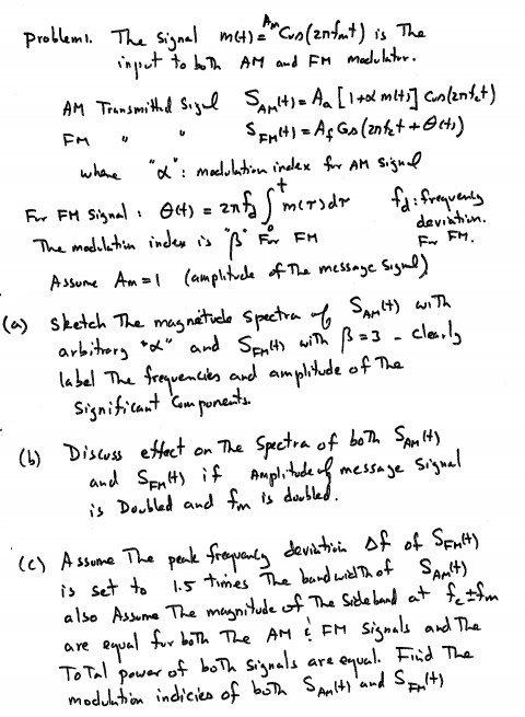 Solved The signal m(t) = AM cos (2 pi f_m t) is the input to | Chegg.com