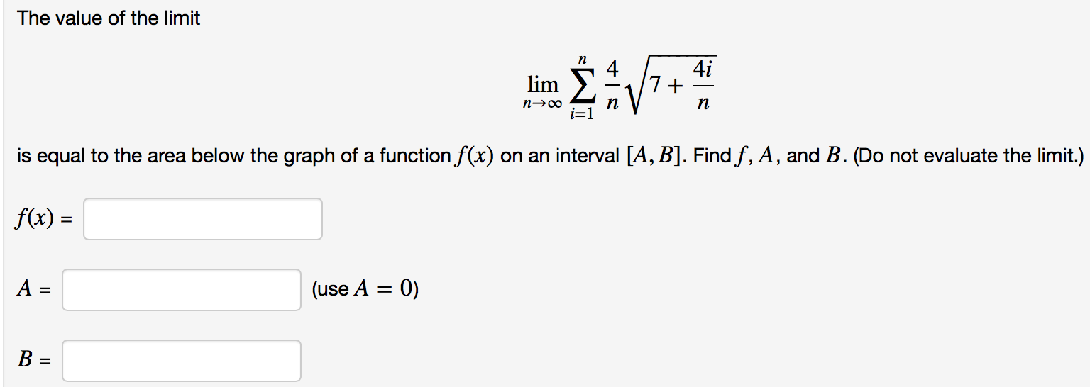 Solved The value of the limit s equal to the area below the | Chegg.com