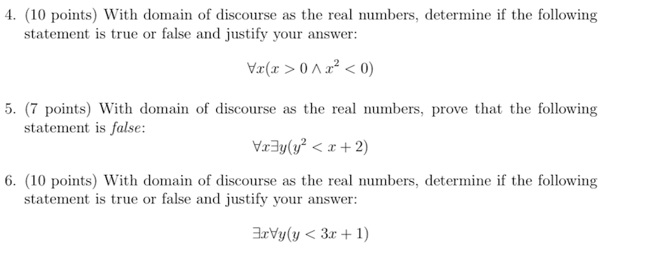 Solved 4. (10 points) With domain of discourse as the real | Chegg.com