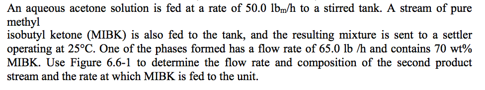 An aqueous acetone solution is fed at a rate of 50.0 | Chegg.com