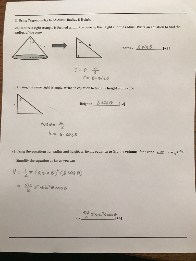 Solved II. Using Trigonometry to Calculate Radius & Height | Chegg.com